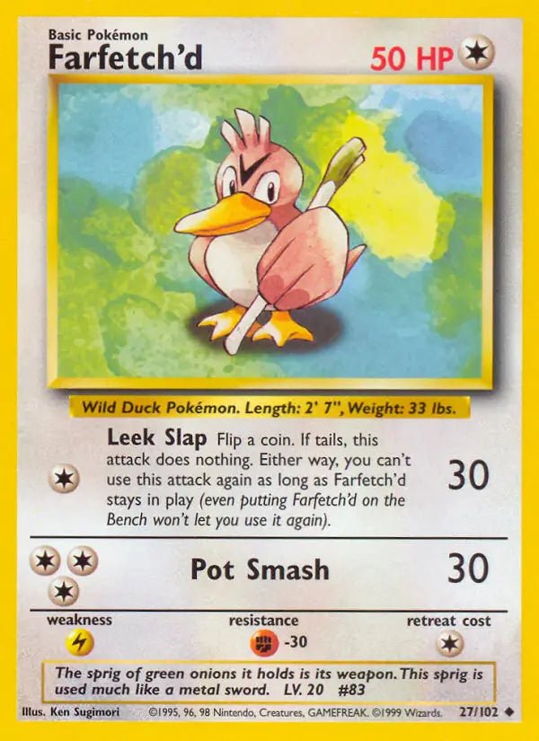 (27/102) Farfetch'd - Base Set Unlimited - Super Retro - Preowned ...