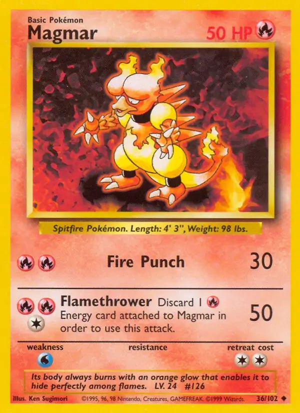 (36/102) Magmar - Base Set Unlimited - Super Retro - Preowned Trading Cards
