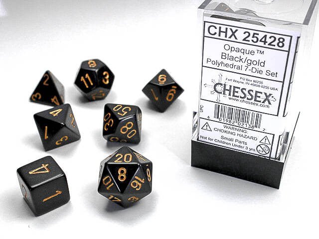 Polyhedral 7-Die Set Opaque - Black/Gold - Super Retro - Dungeons & Dragons